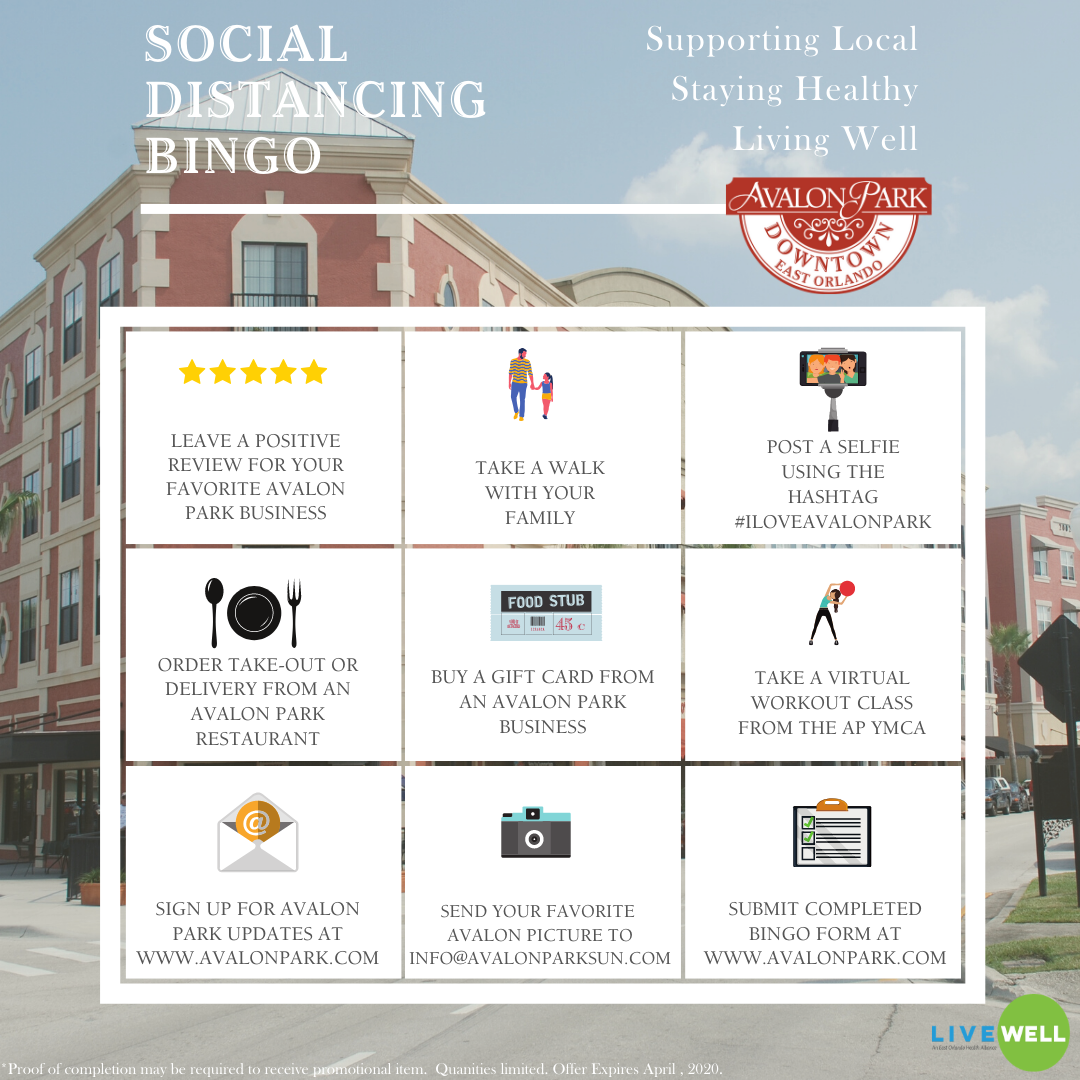 Social Distancing Bingo | Avalon Park Orlando